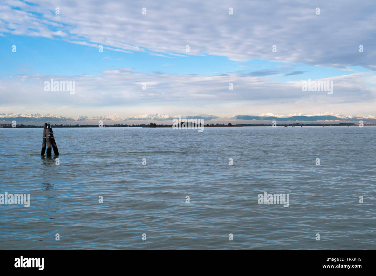 View over Venetian Lagoon to The Alps in background, Venice, Veneto ...