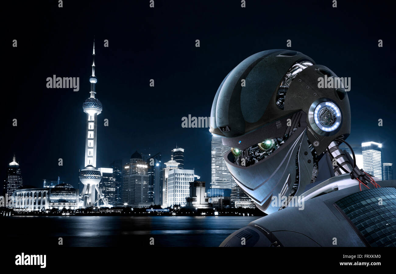 Robot Stylish , Shanghai city Background Stock Photo - Alamy