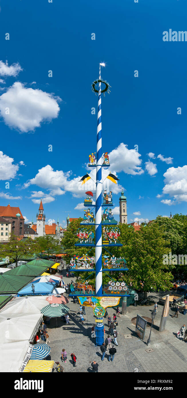 Maypole on Viktualienmarkt, Munich, Upper Bavaria, Bavaria, Germany ...