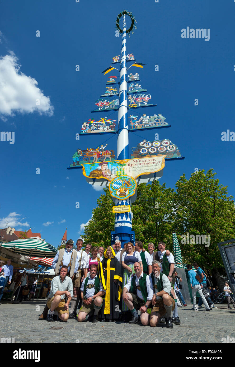 Maypole on Viktualienmarkt, Munich, Upper Bavaria, Bavaria, Germany ...