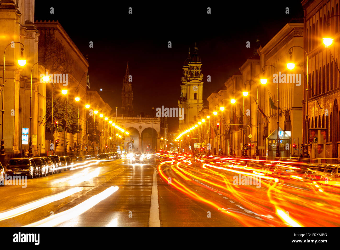 Ludwigstrasse at night, Munich, Upper Bavaria, Bavaria, Germany Stock ...
