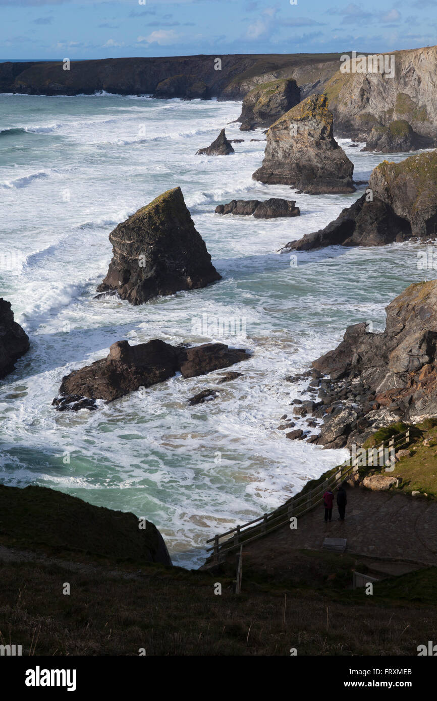 Bedruthan Steps on the North cornish coast near Newquay in Cornwall ...