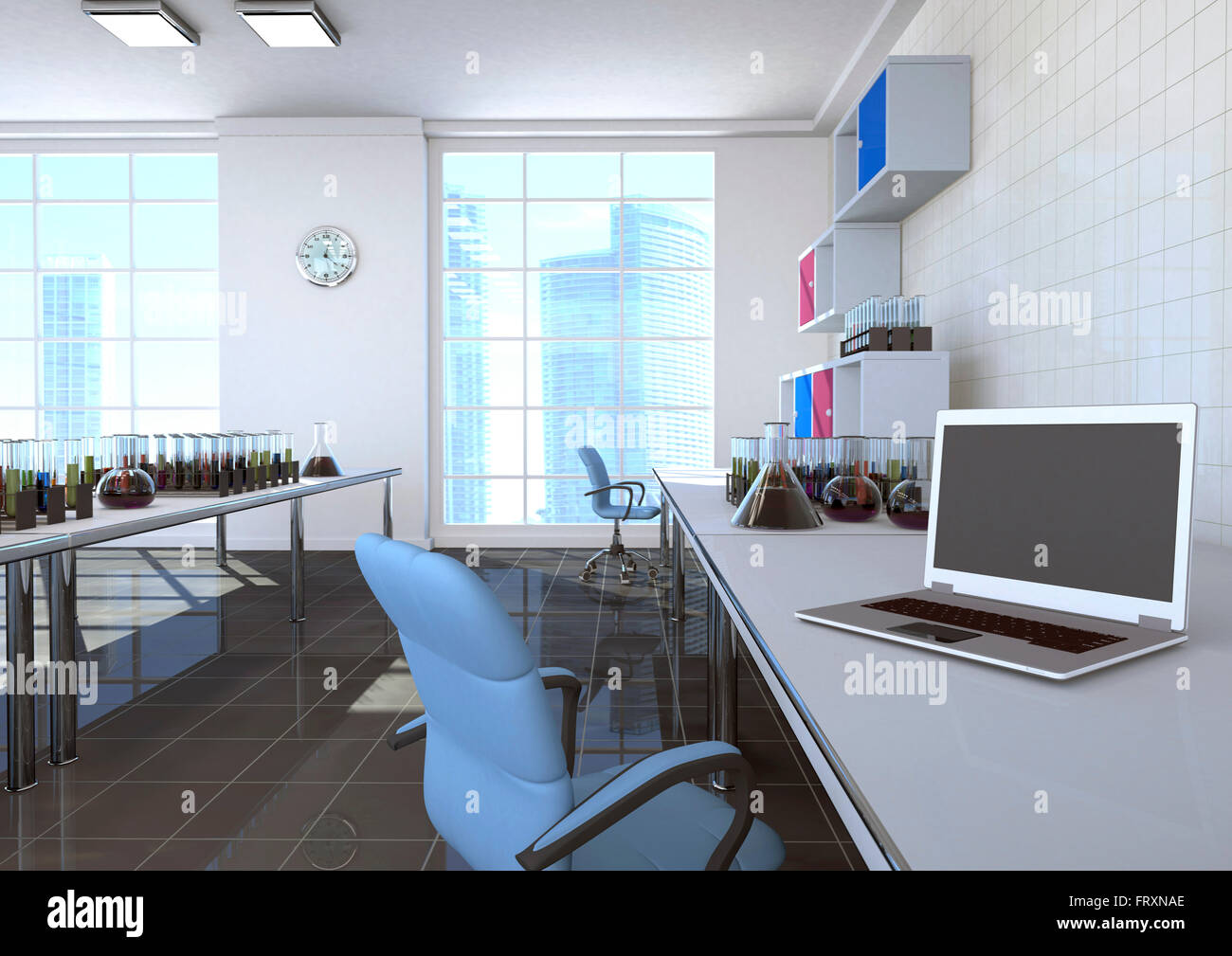 3D Illustration, Chemistry room with notebook and test tubes Stock ...