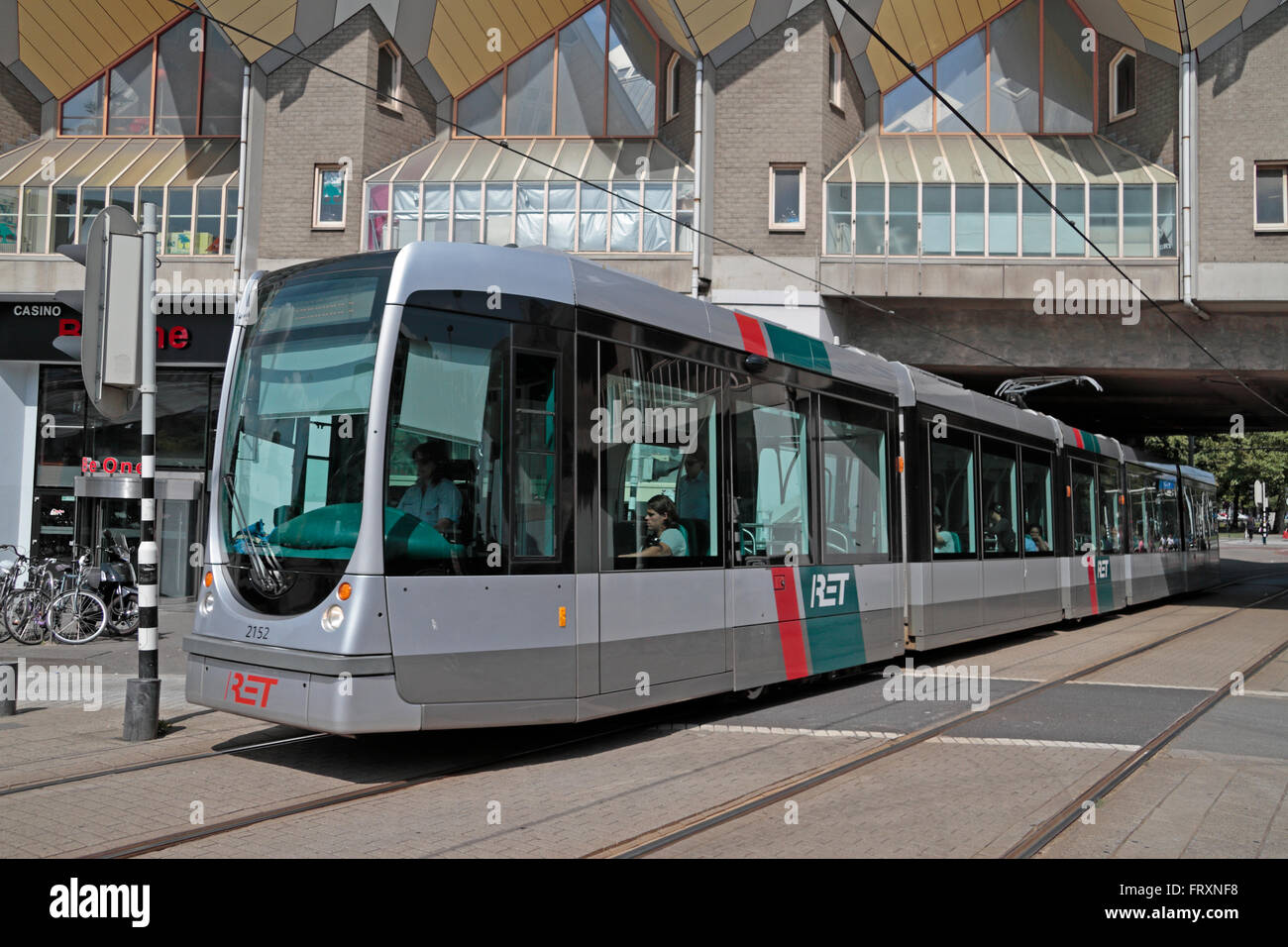 Tram passing under the Cube houses (Kubuswoningen) designed by Piet ...