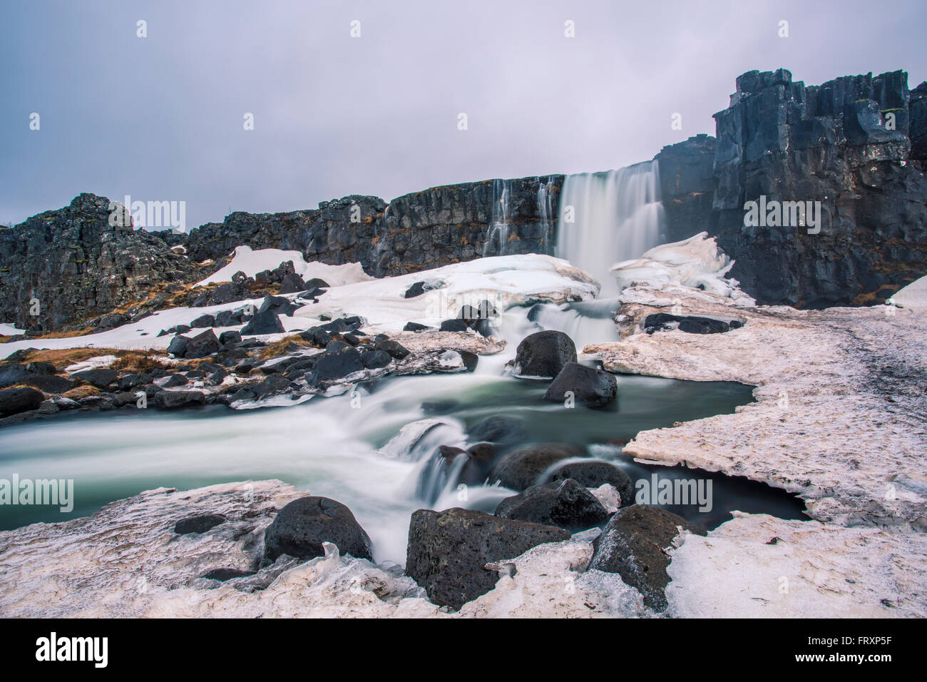 Frozen oxararfoss waterfall thingvellir hi-res stock photography and ...