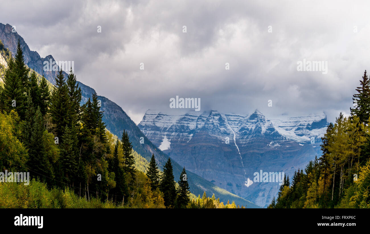 Mount Robson, the highest peak in the Canadian Rockies with the top ...
