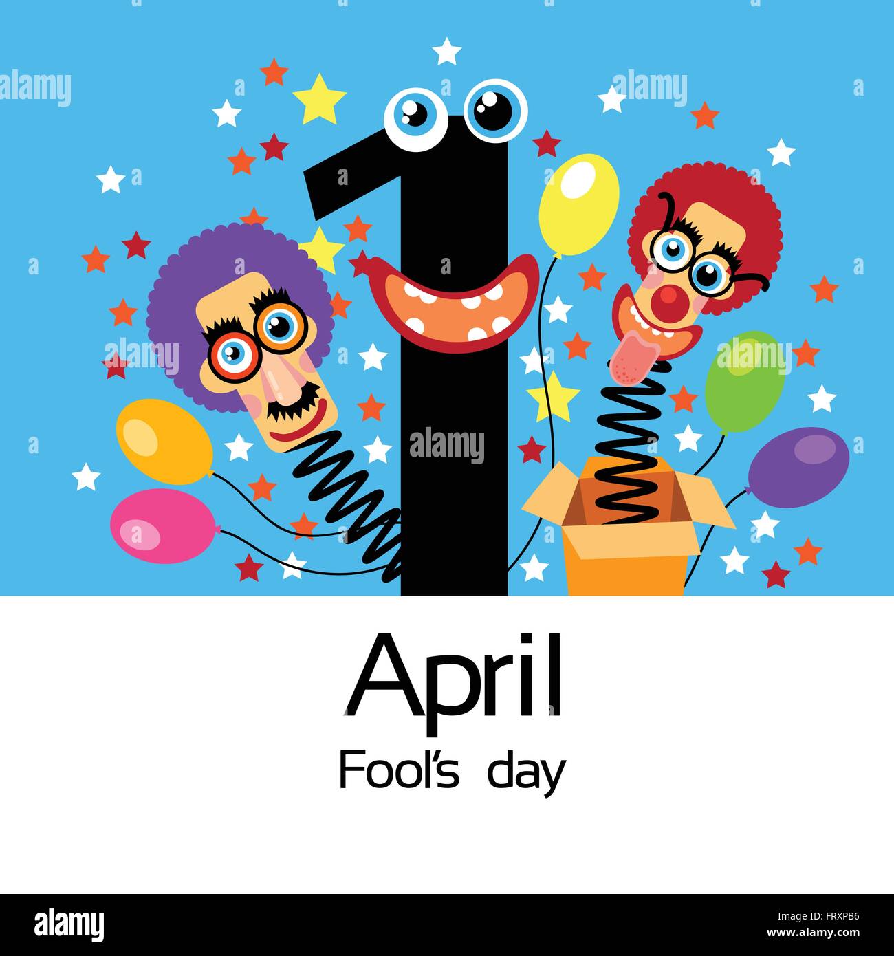 Fool Day Comic Crazy Clown Head In Surprise Box April Stock Vector ...