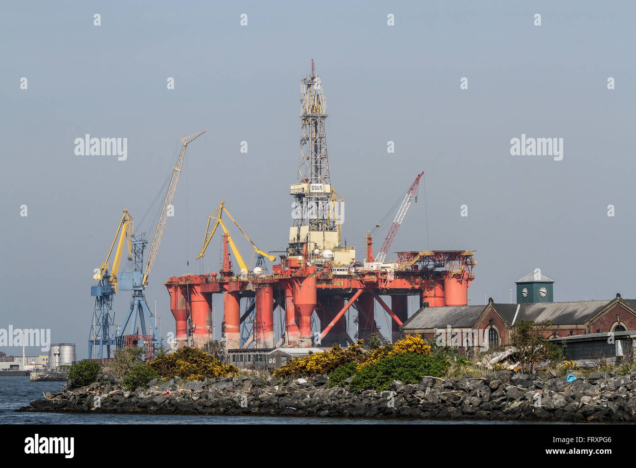 The Borgny Dolphin drilling rig in the Port of Belfast, for refit by ...