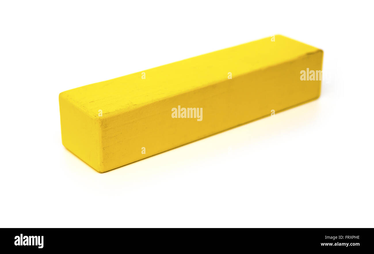piece of yellow wooden toy block on white background Stock Photo - Alamy