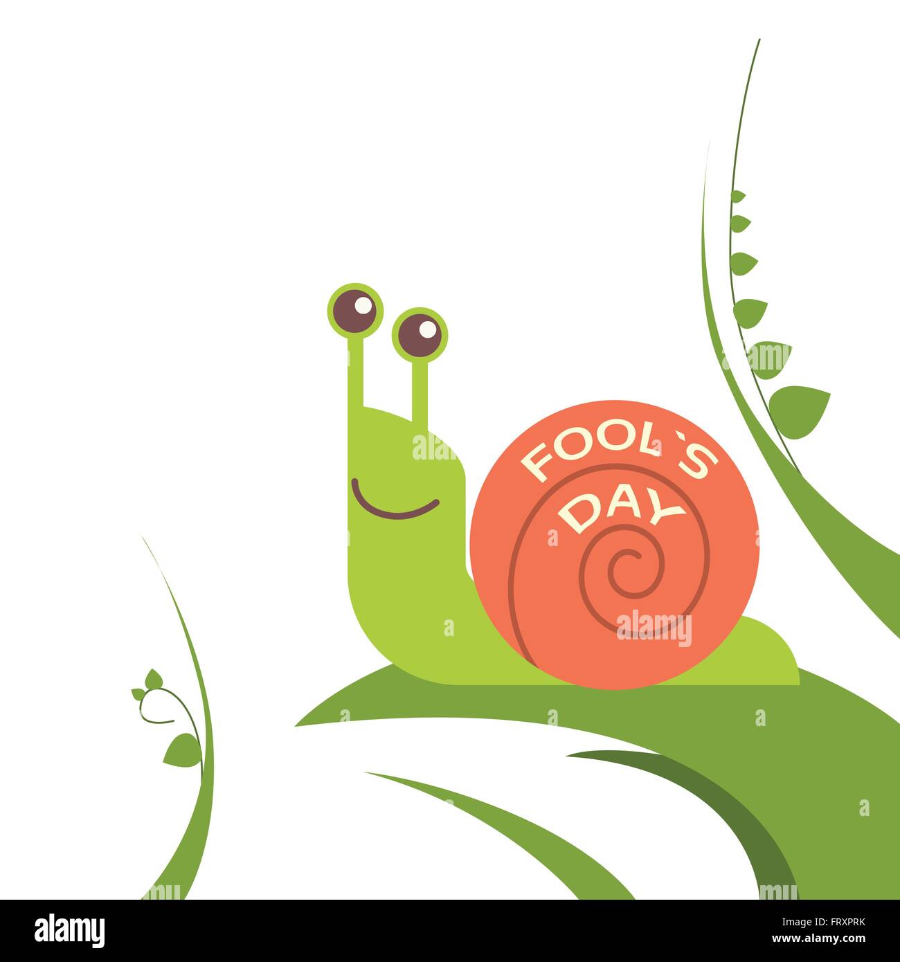 Snail Smile On Green Leaf Fool Day April Holiday Stock Vector Image ...
