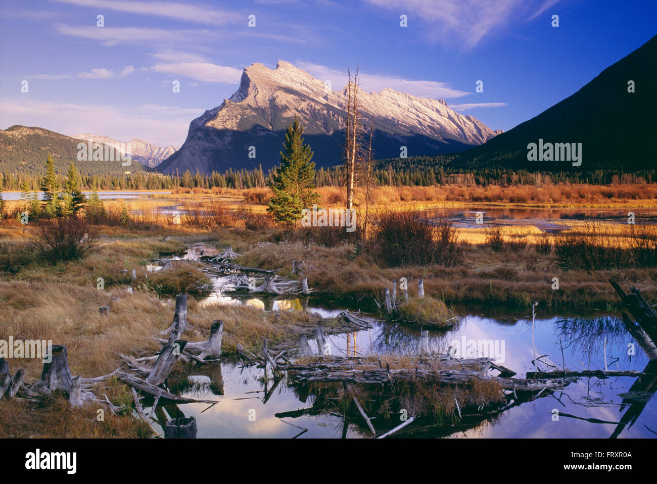 Mount Rundle and a Pond at Vermillion Lakes, Banff National Park ...