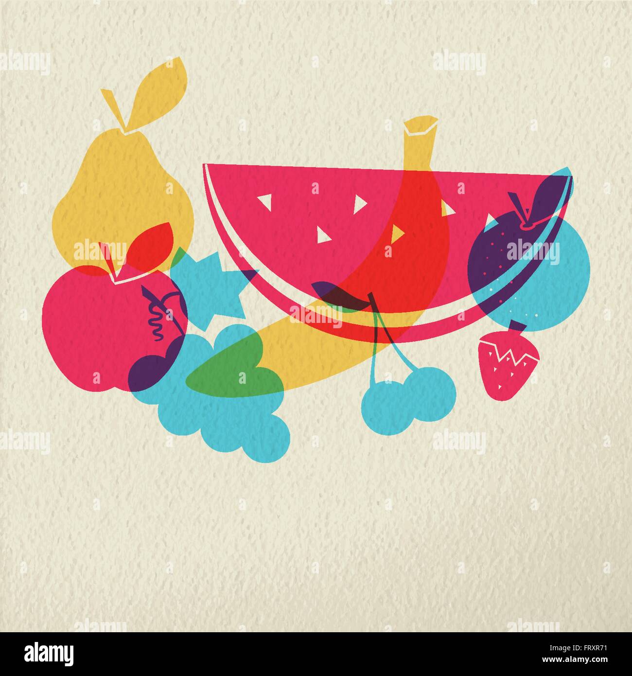 Healthy food nutrition concept, fresh organic fruit silhouette in color ...