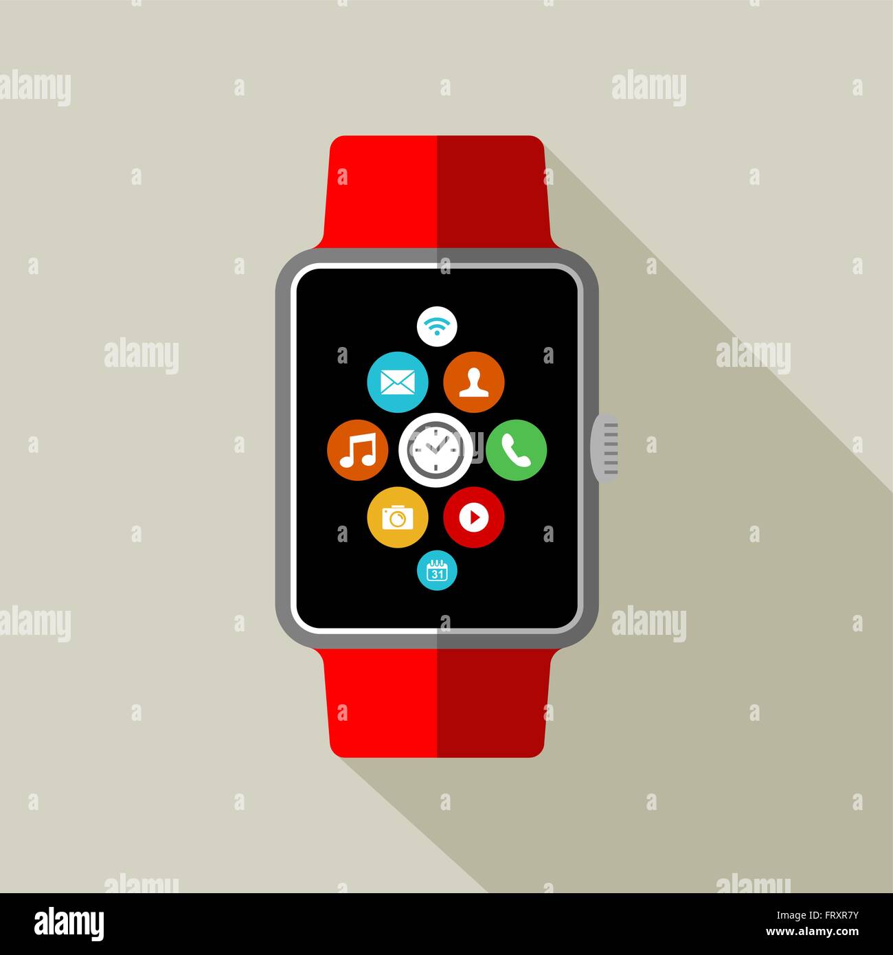Modern smart watch illustration in flat art style with colorful app ...