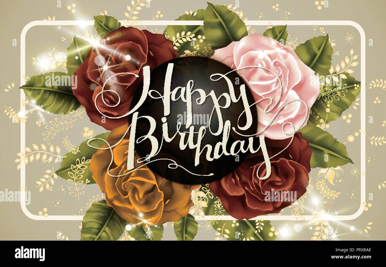 attractive Happy birthday calligraphy design with roses elements Stock ...