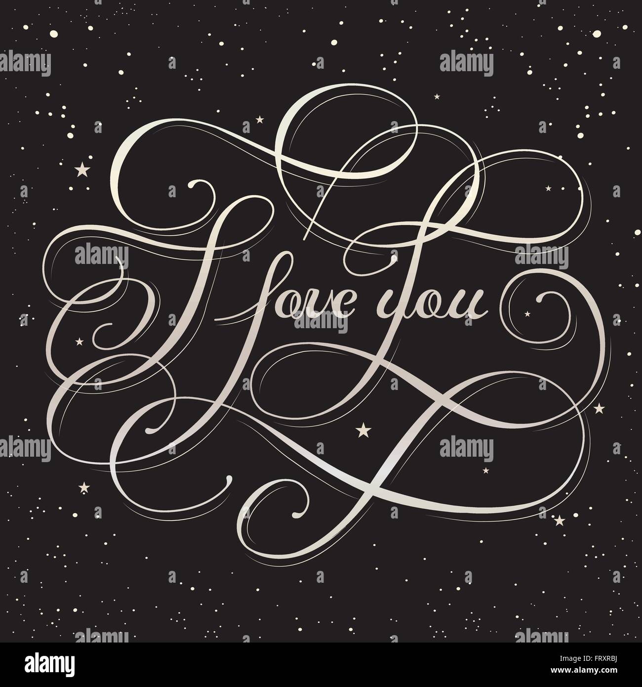 romantic I love you calligraphy design with snowy background Stock ...