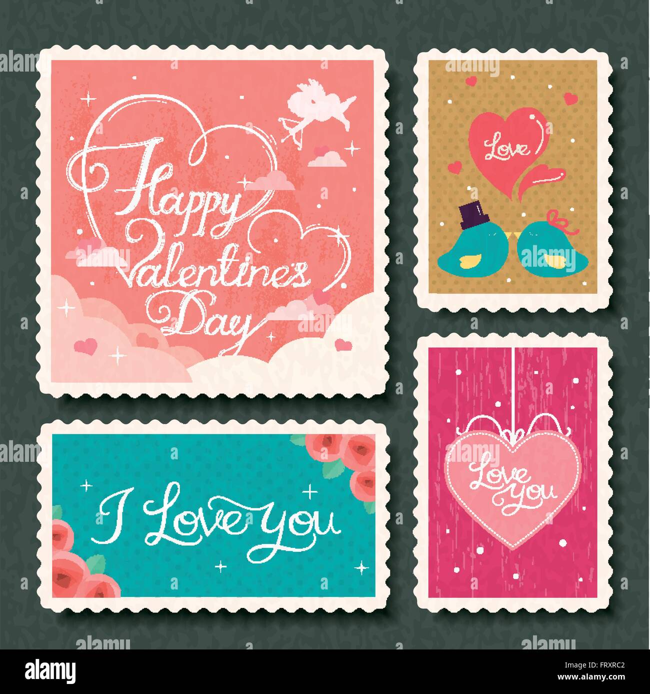interesting Valentine's day calligraphy stamps collection set Stock ...