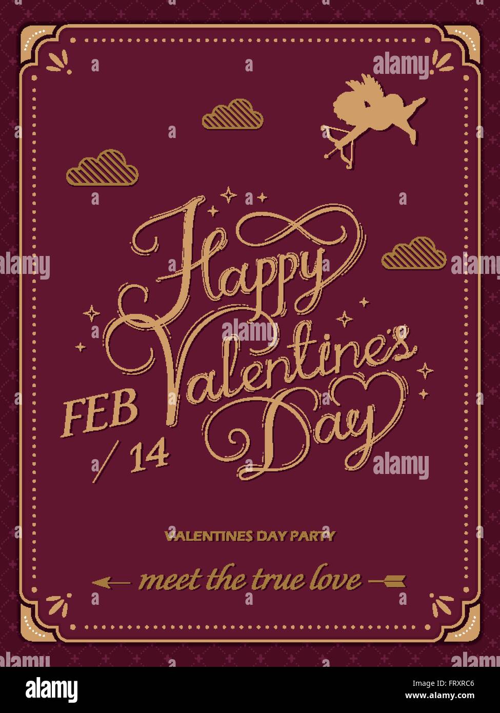 retro romantic Valentine's day poster and calligraphy design Stock ...