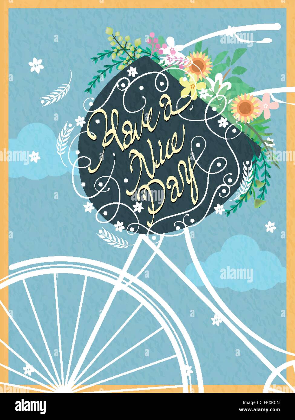 Have a nice day calligraphy poster design with flowers in bike basket ...