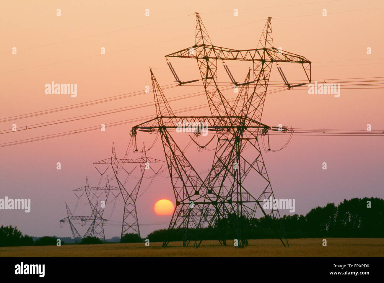 Power Lines At Sunset Stock Photo - Alamy