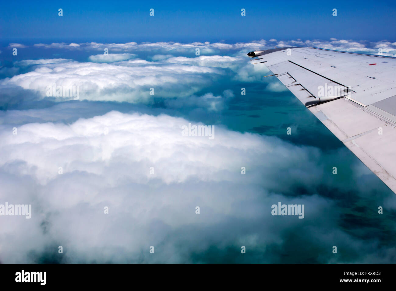 Flying over the Indian Ocean near Broome, Western Australia in summer ...