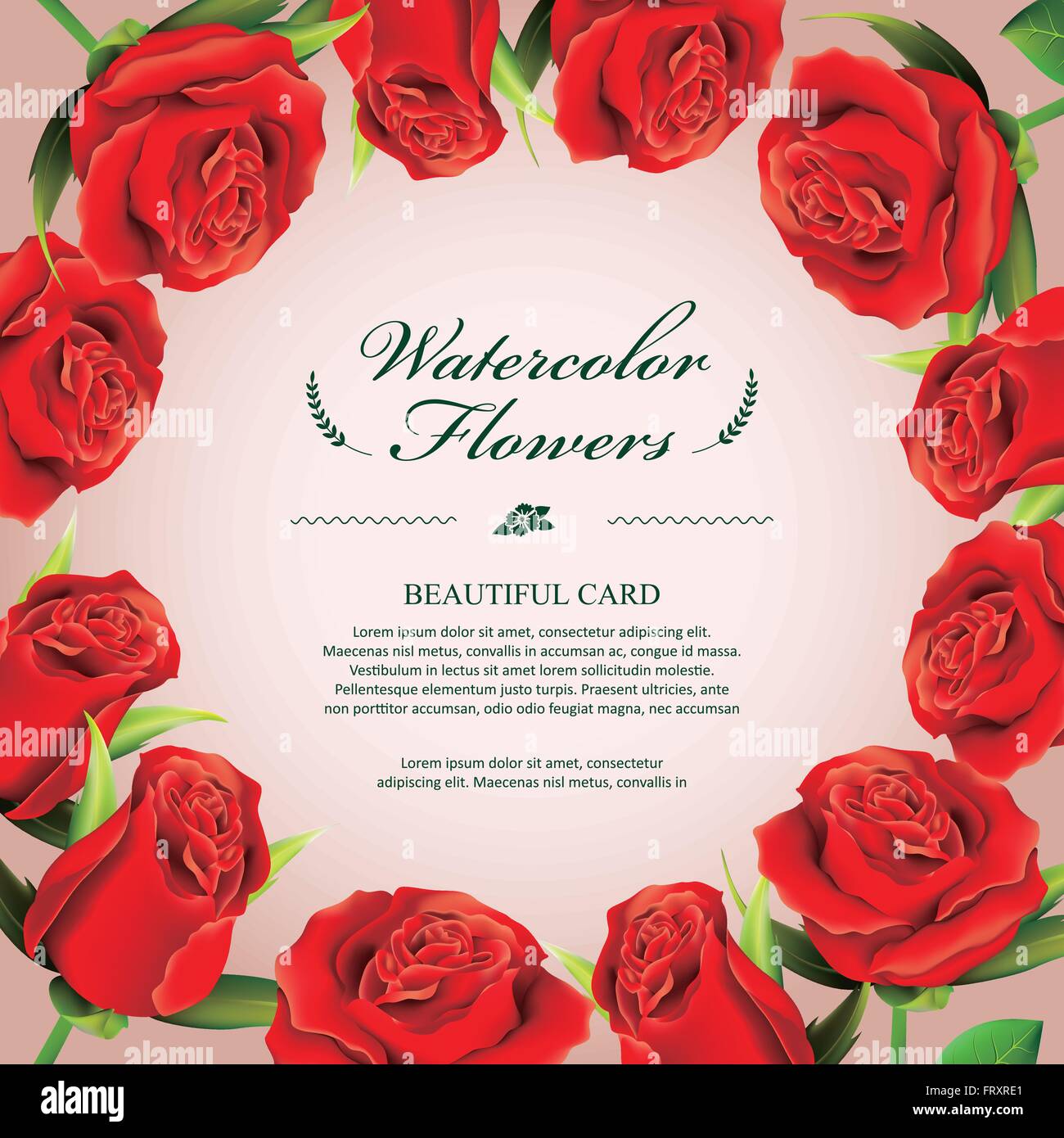 romantic roses card template design in watercolor style Stock Vector ...