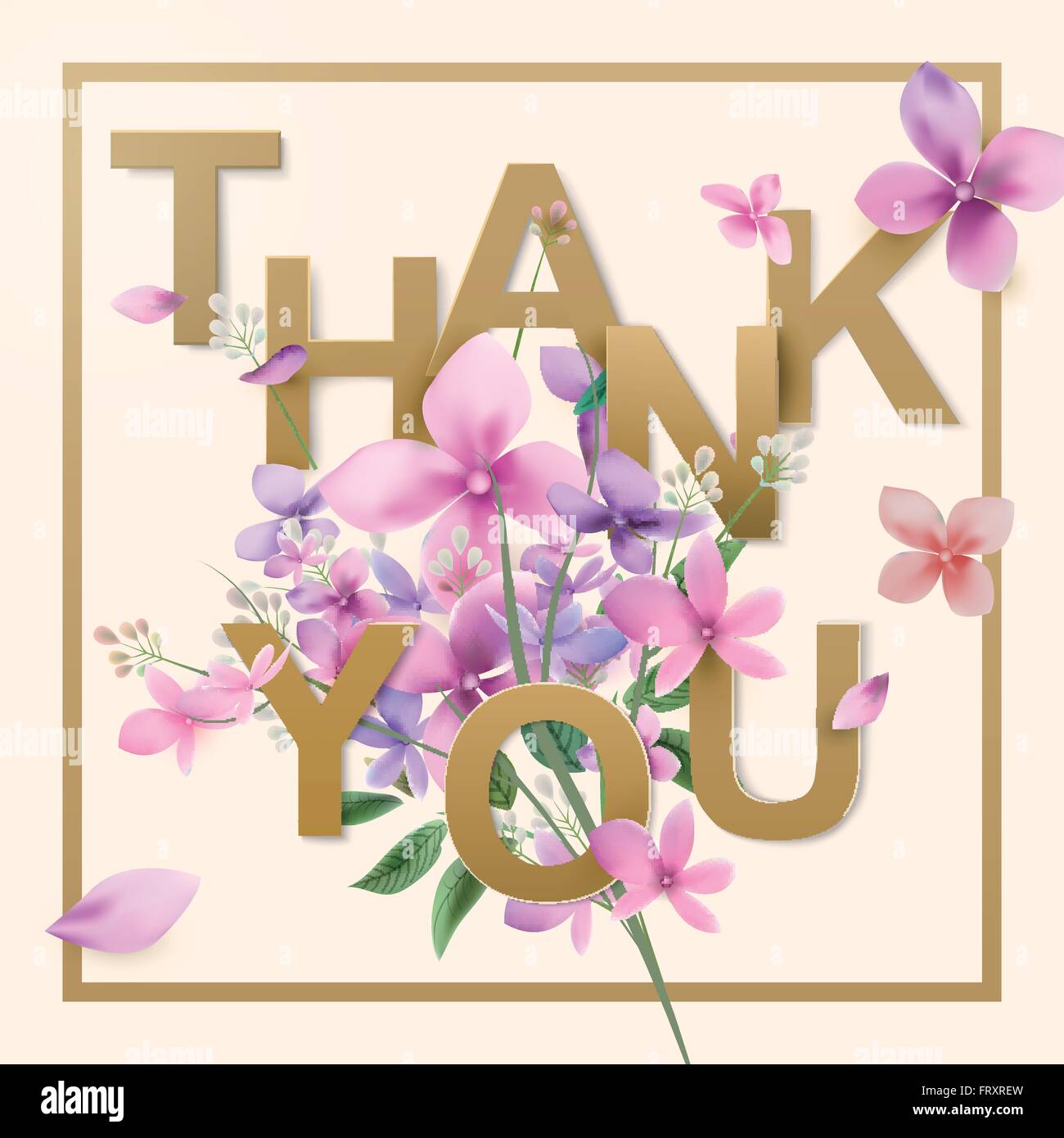 Romantic Watercolor Flowers Thank You Card Design Template Stock Vector