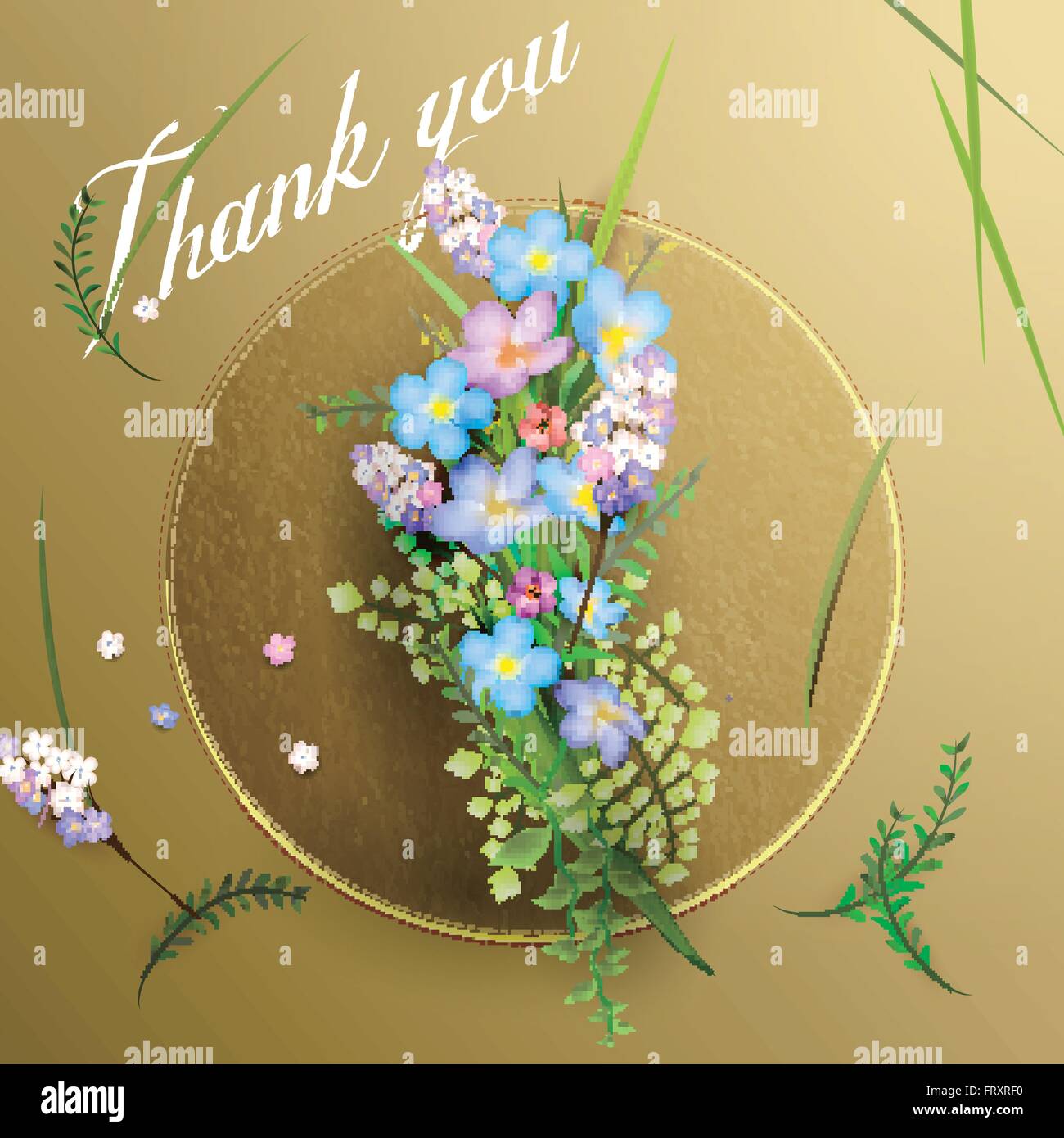 Romantic Watercolor Flowers Thank You Card Design Template Stock Vector