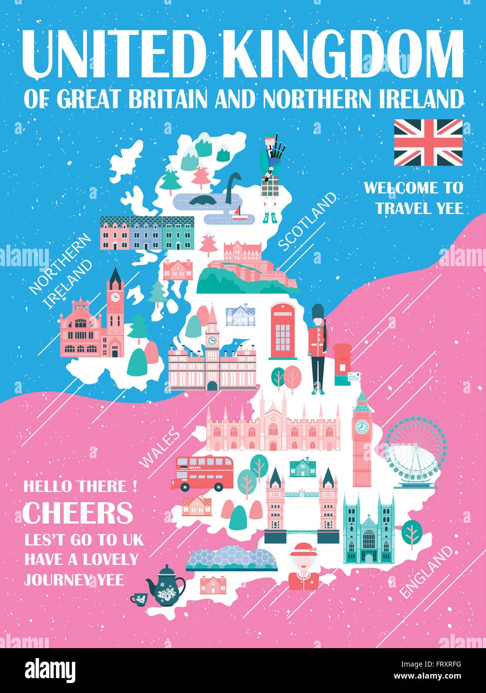 lovely United Kingdom travel map with attractions Stock Vector Image ...