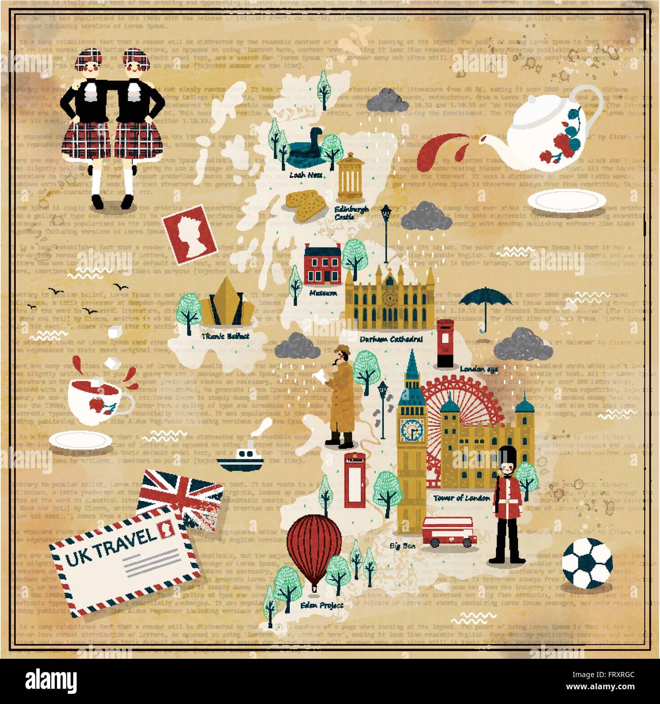 lovely United Kingdom travel map design with attractions Stock Vector ...