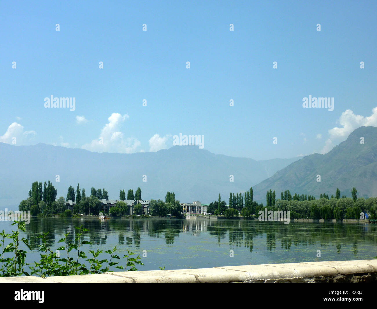 Dal Lake, Srinagar, Kashmir, with beautiful boulevard road winding ...