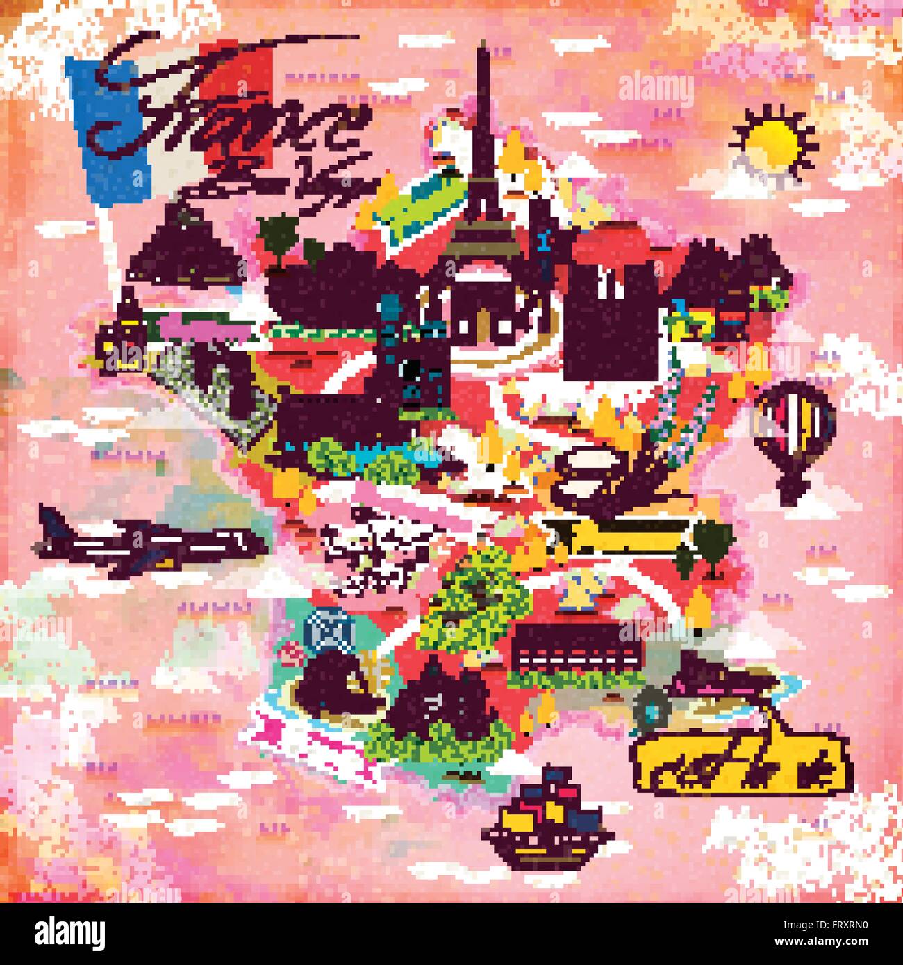 lovely France travel map with attraction symbols Stock Vector Image ...