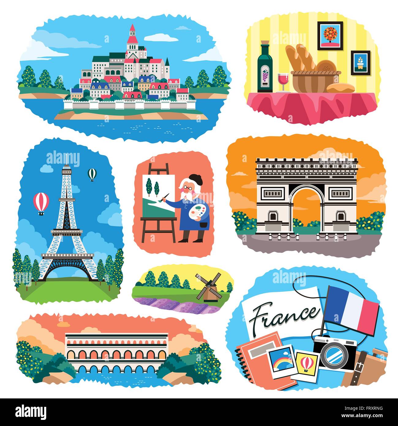 Famous french attractions Stock Vector Images - Alamy