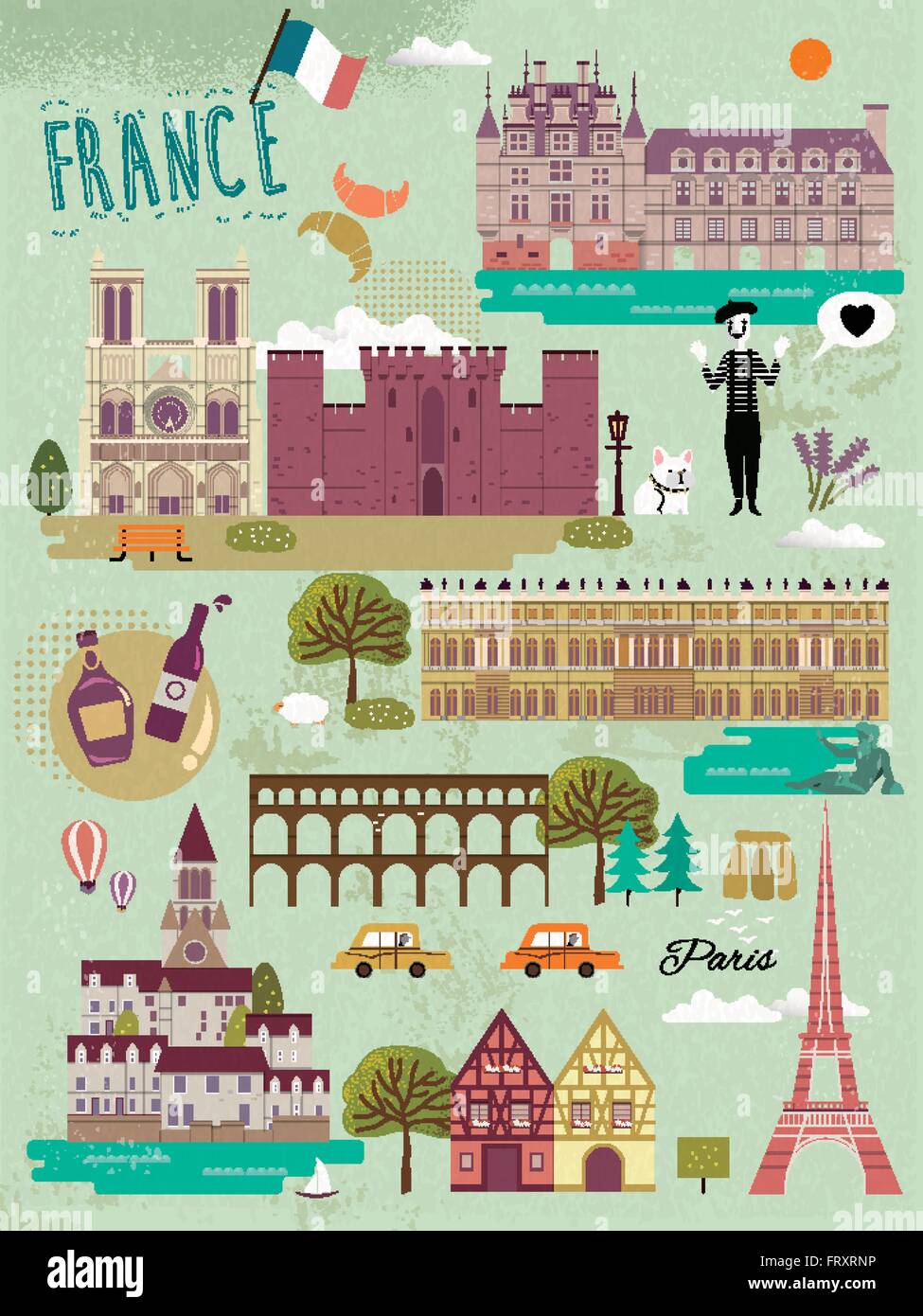 lovely France travel impression symbols in flat design Stock Vector ...