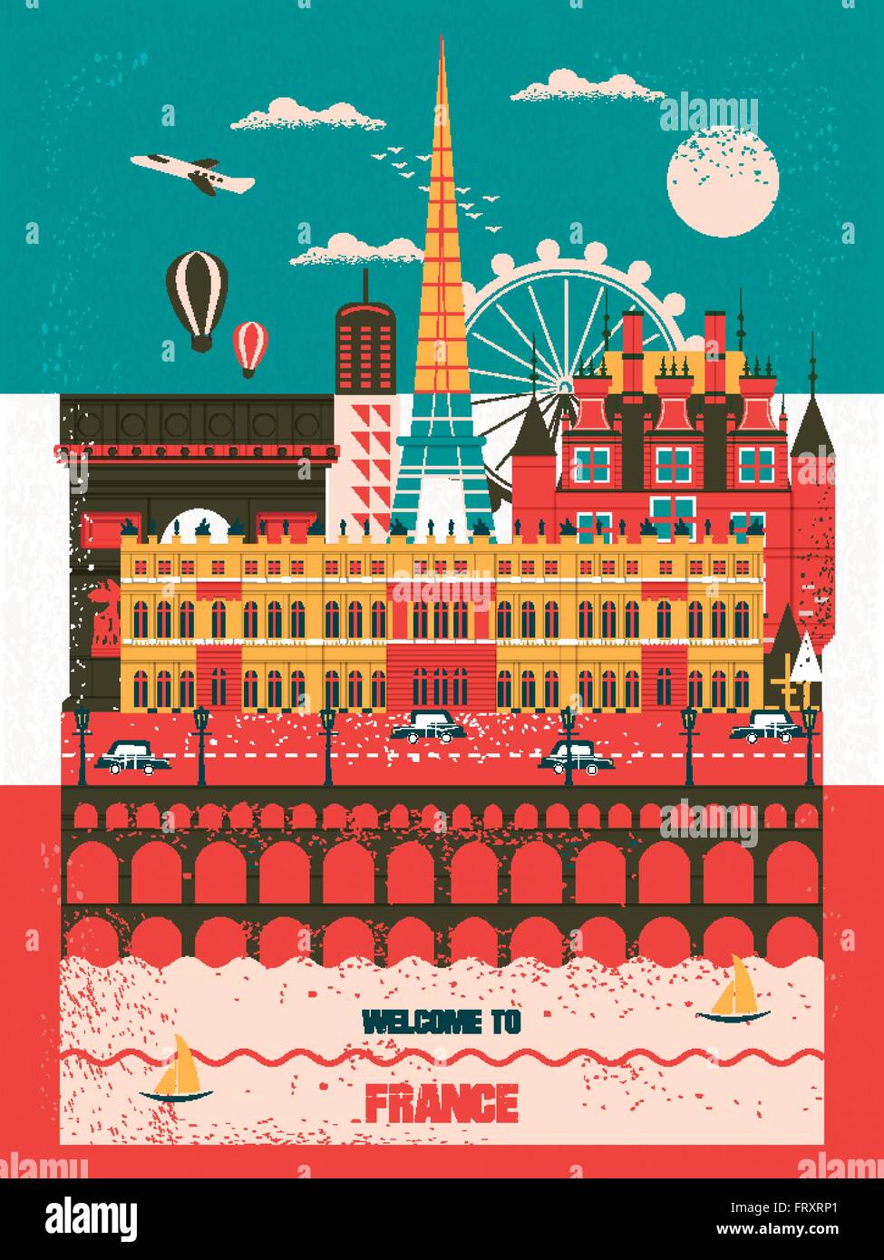lovely France travel poster with famous attractions Stock Vector Image ...
