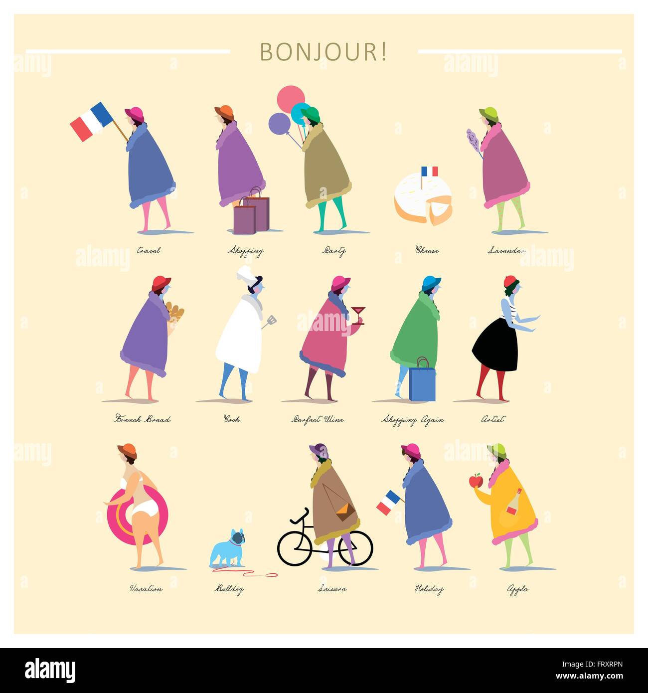 attractive French fashion poster design with women Stock Vector Image ...