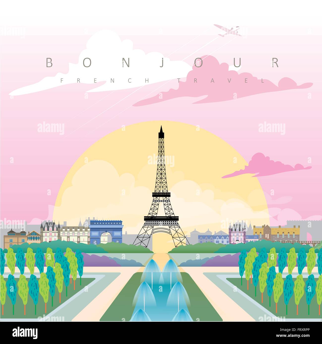graceful France travel poster with Eiffel tower Stock Vector Image ...