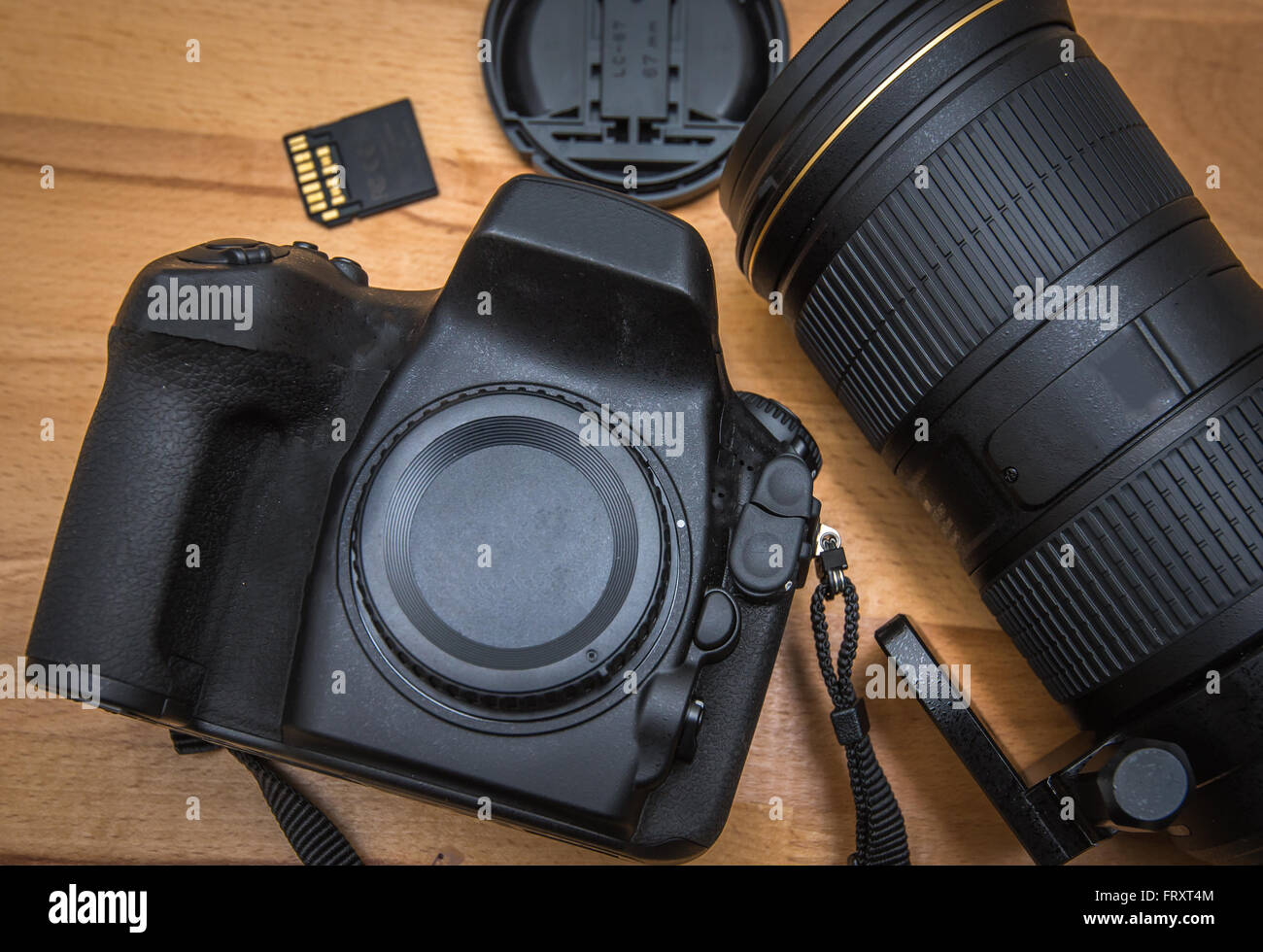 Close up modern DSLR camera and devices Stock Photo - Alamy