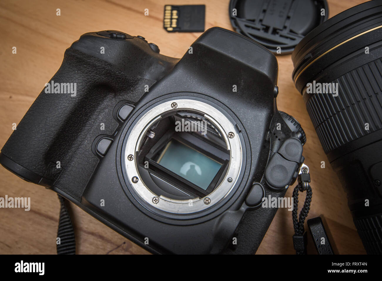 Close up modern DSLR camera and devices Stock Photo - Alamy