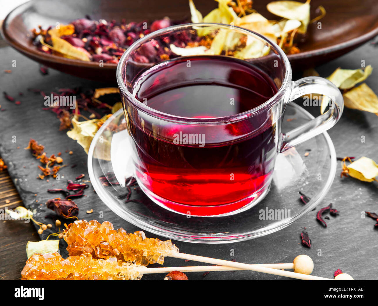 Red tea with hibiscus,linden and rosehip, brown sugar rock candies and ...