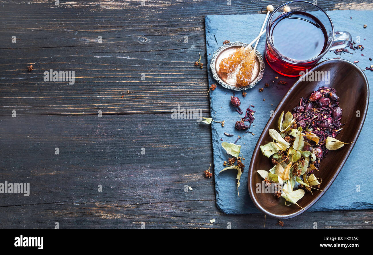 Red tea with hibiscus,linden and rosehip, brown sugar rock candies and ...