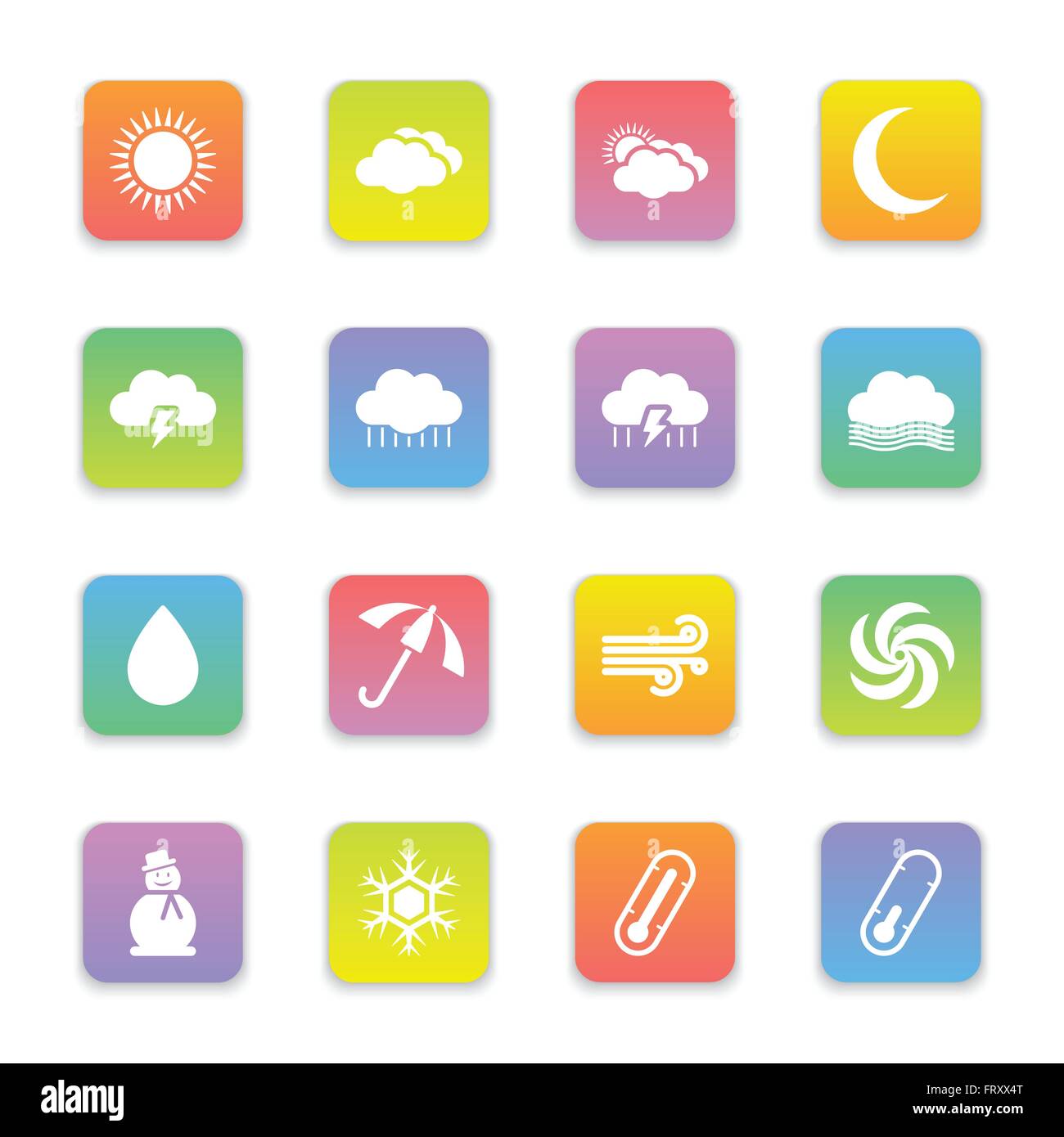 [EPS10] gradient colored flat weather icon set on rounded rectangle for ...