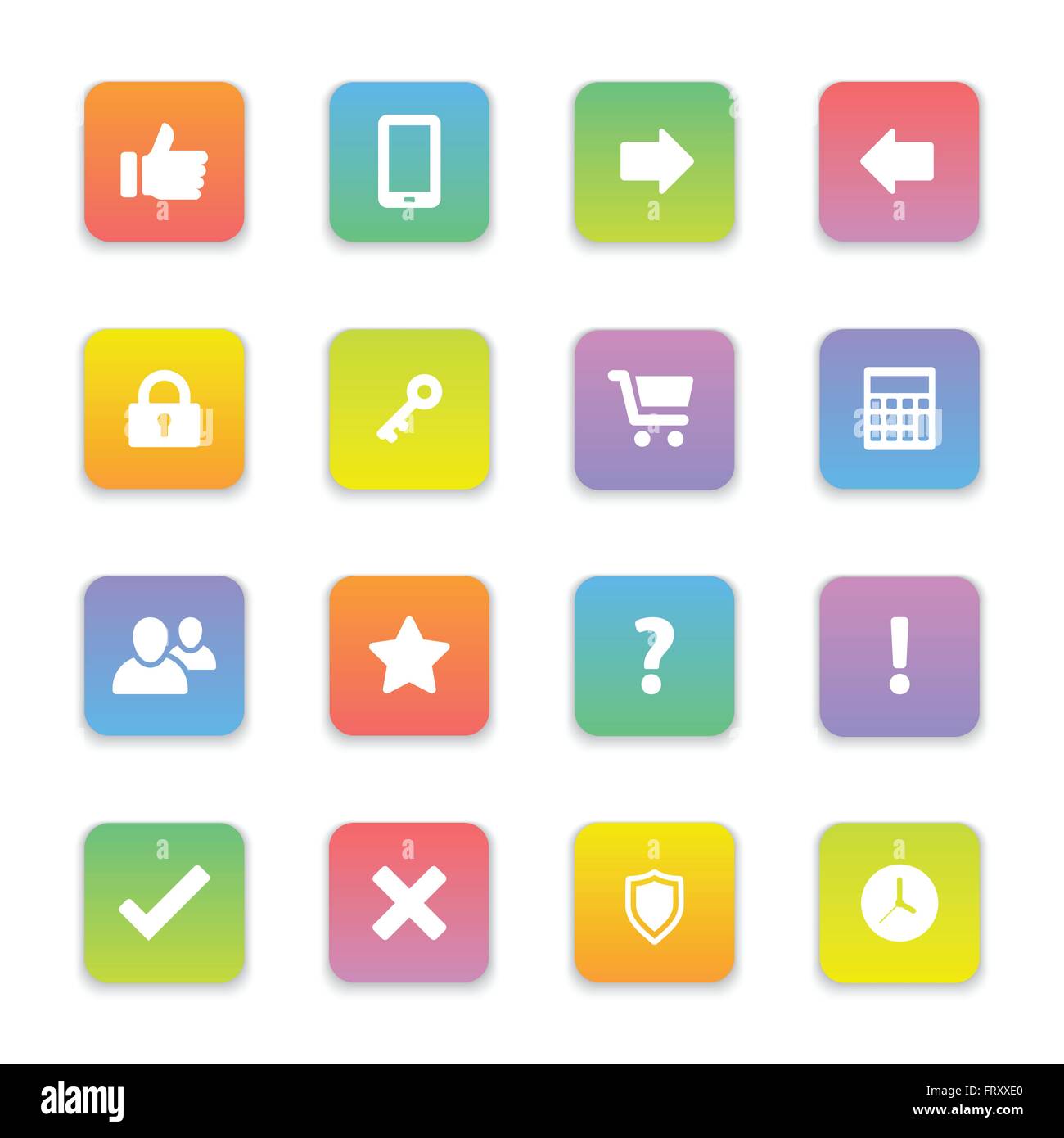 [EPS10] gradient colored flat computer and miscellaneous icon set on rounded rectangle for web ...