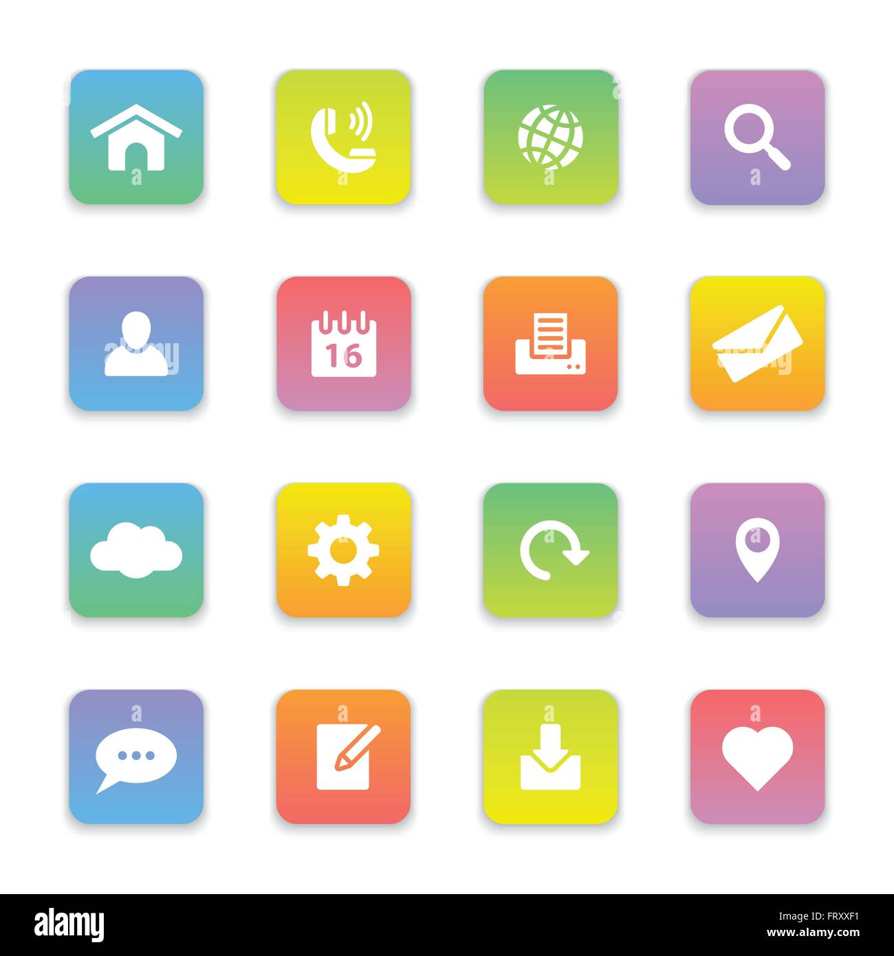 [EPS10] gradient colored flat web and technology icon set on rounded rectangle for web, UI ...