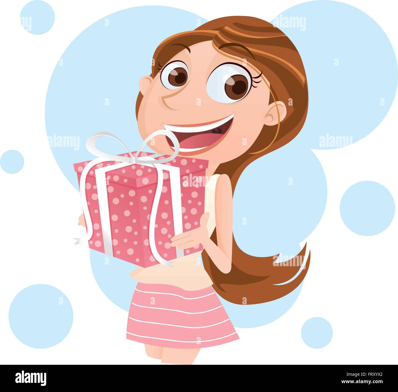 Cartoon smiling girl holding present Stock Vector Image & Art - Alamy