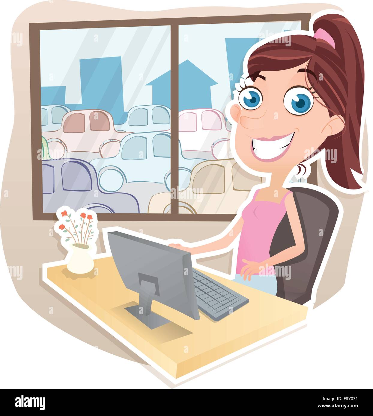 Girl Working At Computer Cartoons