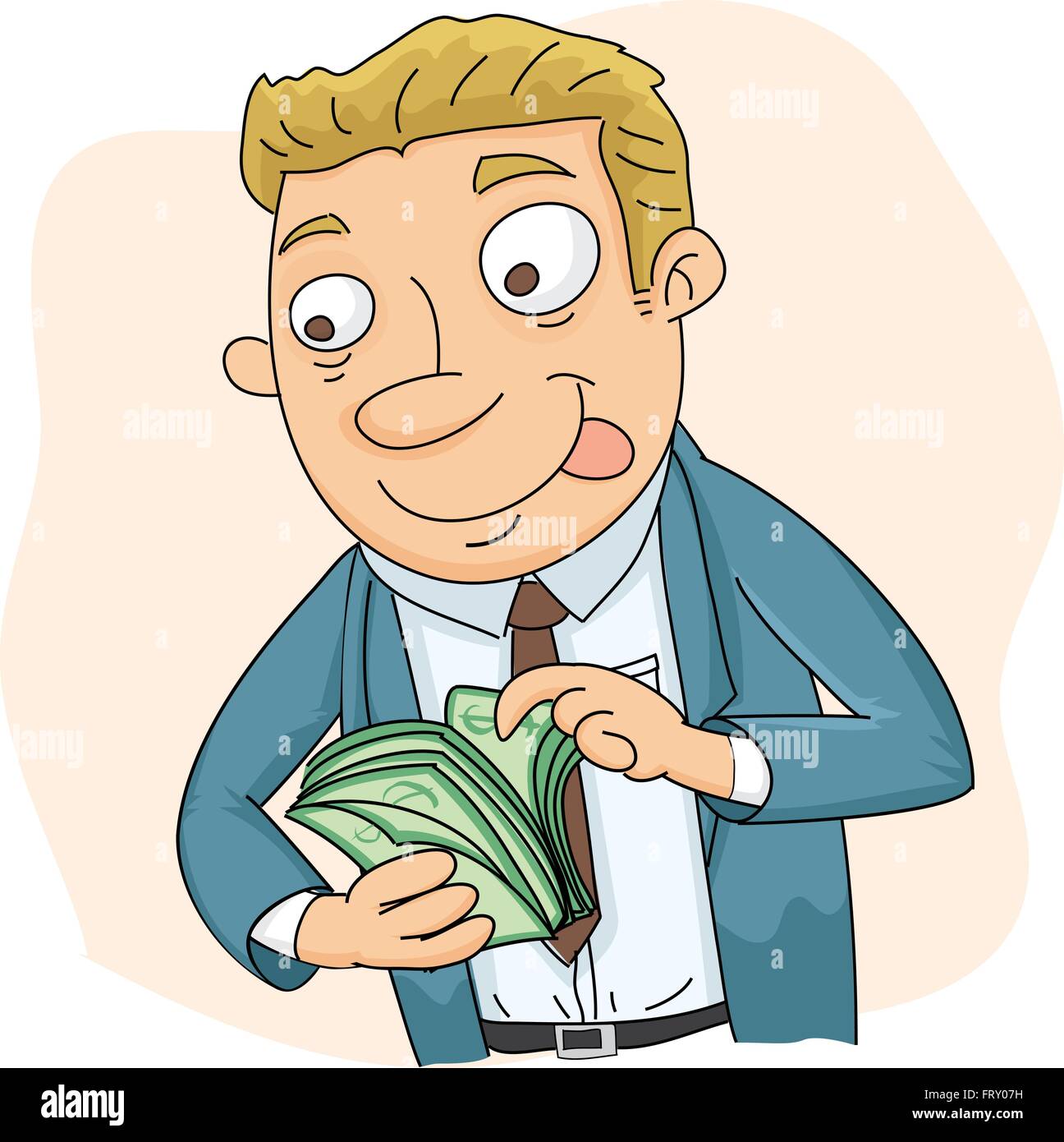 Cartoon businessman counting money with smile expression Stock Vector ...