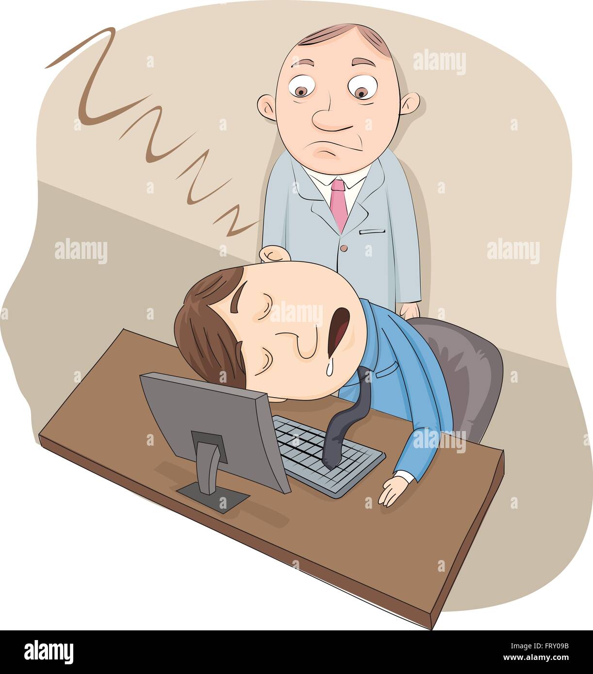 Cartoon employee sleeping at work with his boss stand behind Stock Vector Image & Art - Alamy