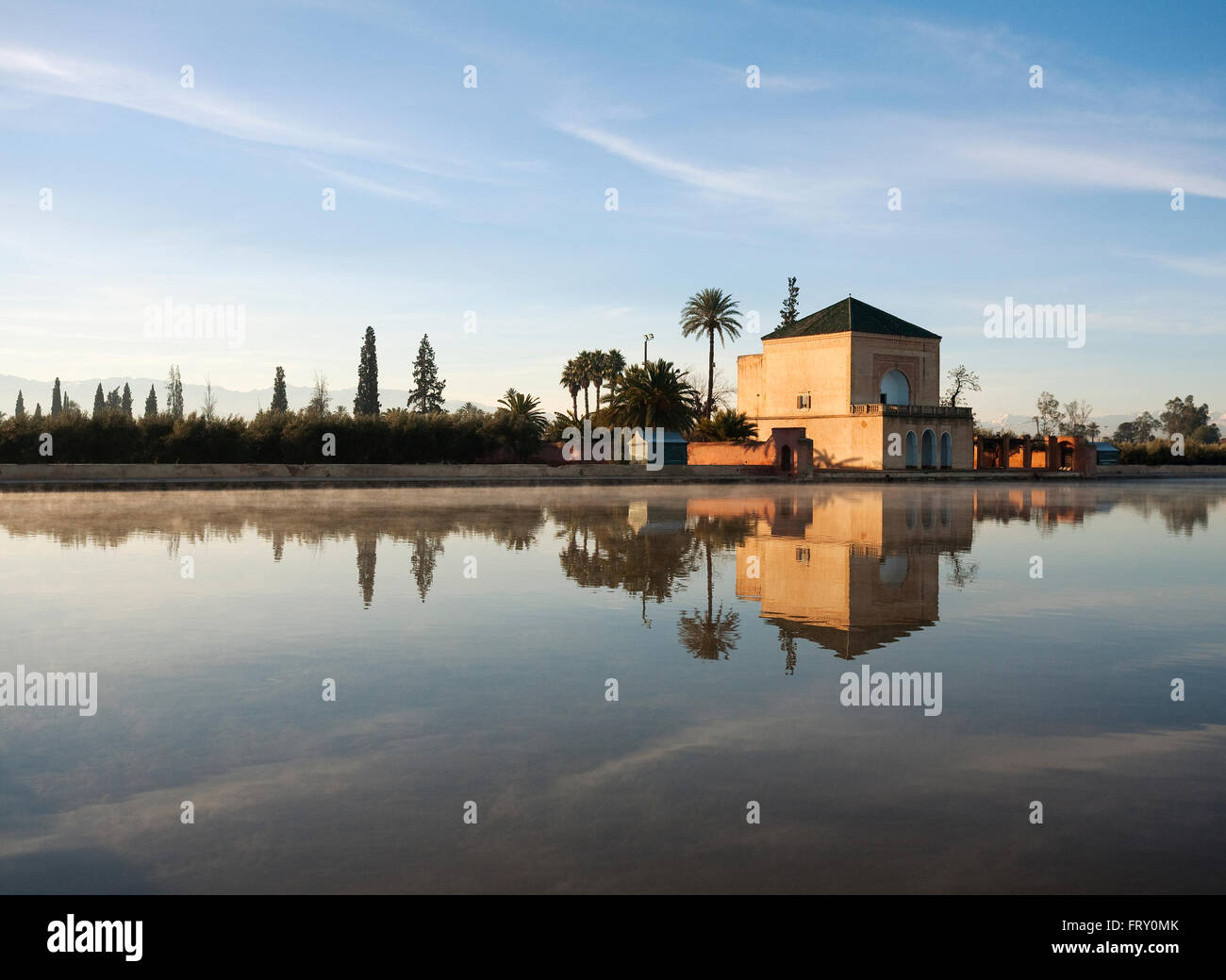 The Menara gardens, basin and minzah, a palace-like pavilion, High ...