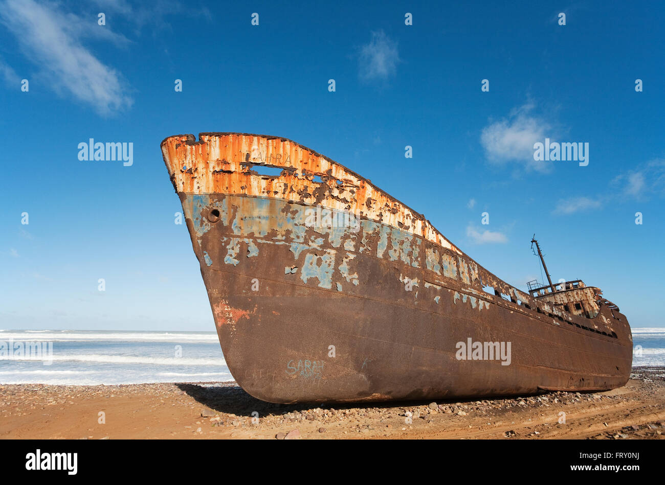 The Zahra shipwreck at the shore of the Atlantic Ocean south of the ...