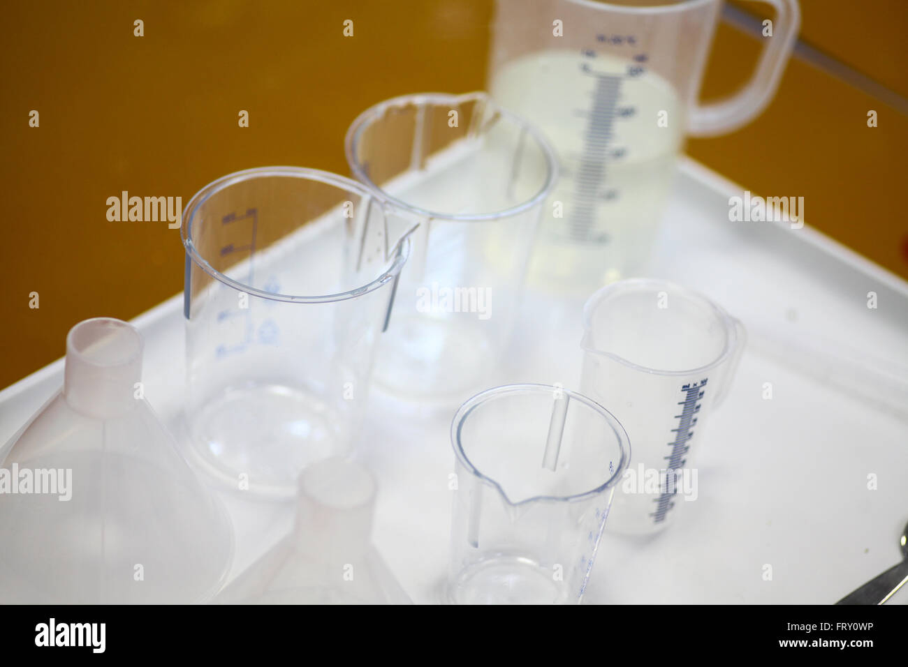 Color image of some plastic recipients in a chemistry lab Stock Photo ...